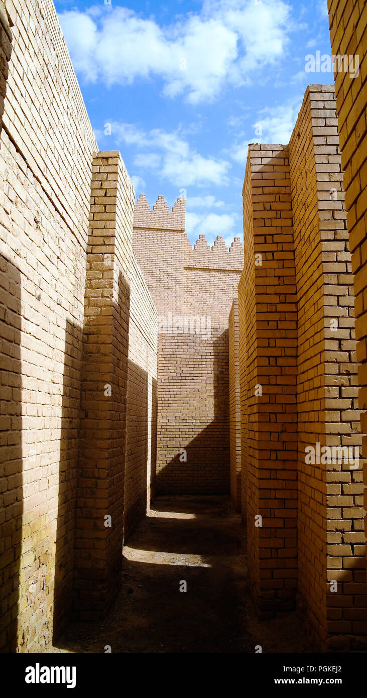 Wall of partially restored Babylon ruins at Hillah, Iraq Stock Photo ...