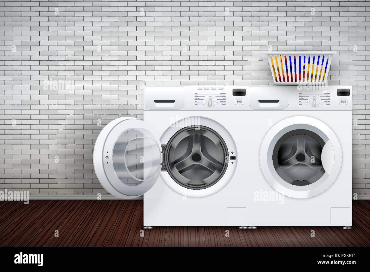 Laundry room of brick wall and washing machine Stock Vector Image & Art ...