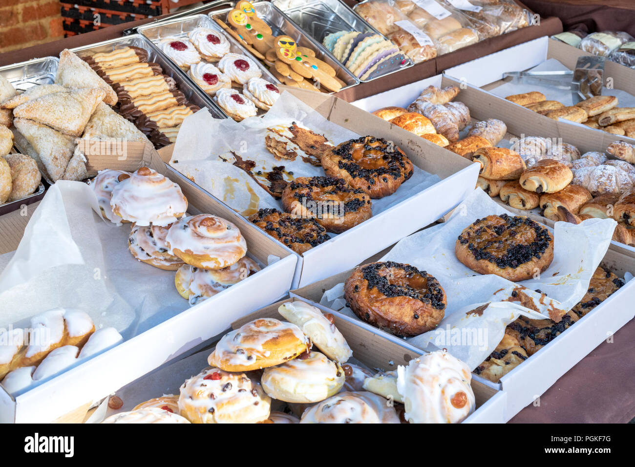 Pastry stall at Deddington farmers market. Deddington, Oxfordshire ...