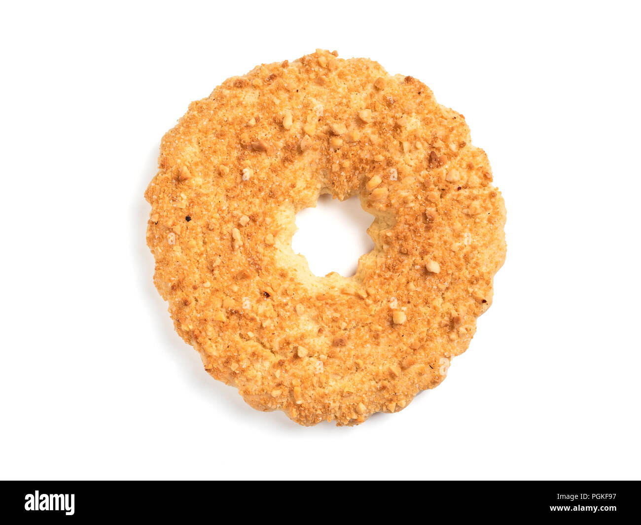 Shortbread ring cookies with nuts.Sand ring with nuts isolated,white ...