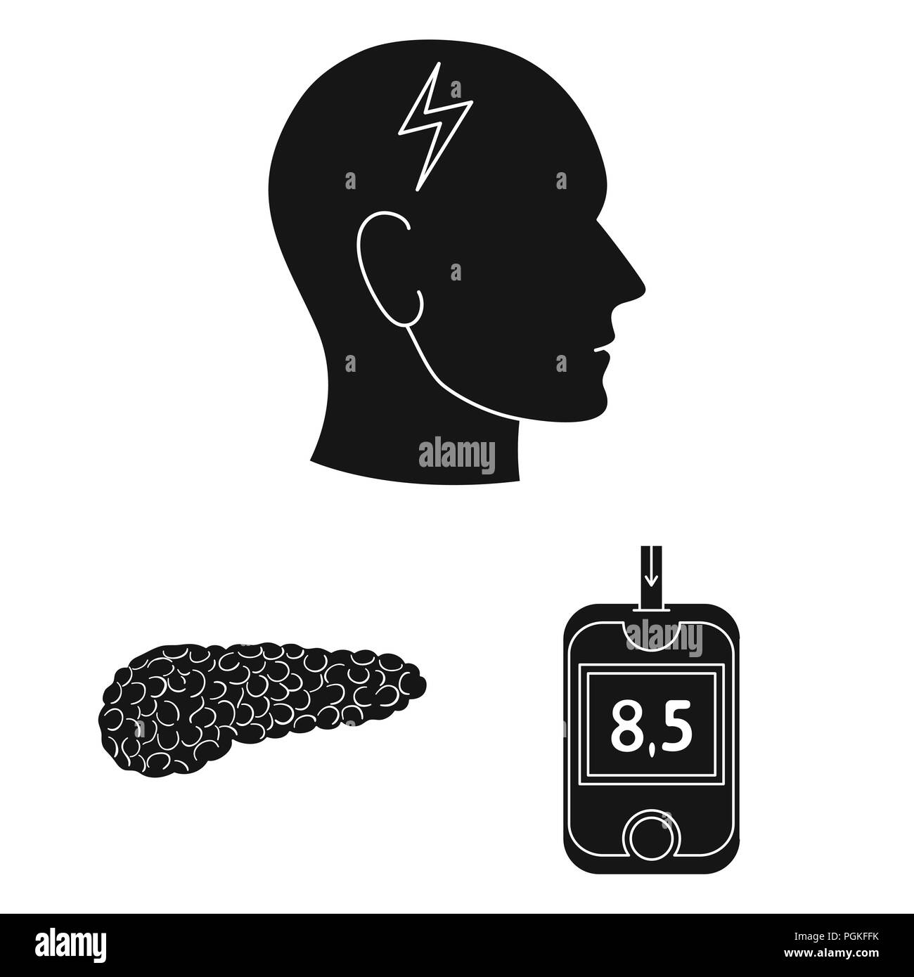 Diabetes black icons in set collection for design. Treatment of ...