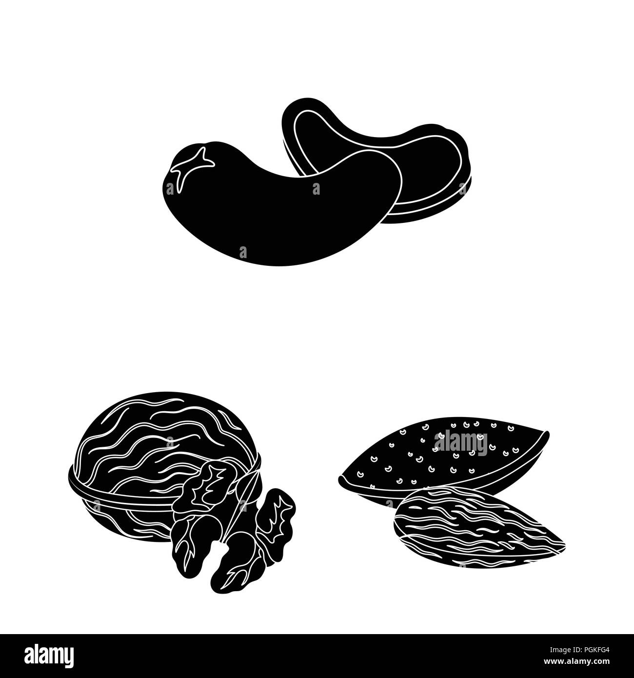 Different kinds of nuts black icons in set collection for design.Nut ...