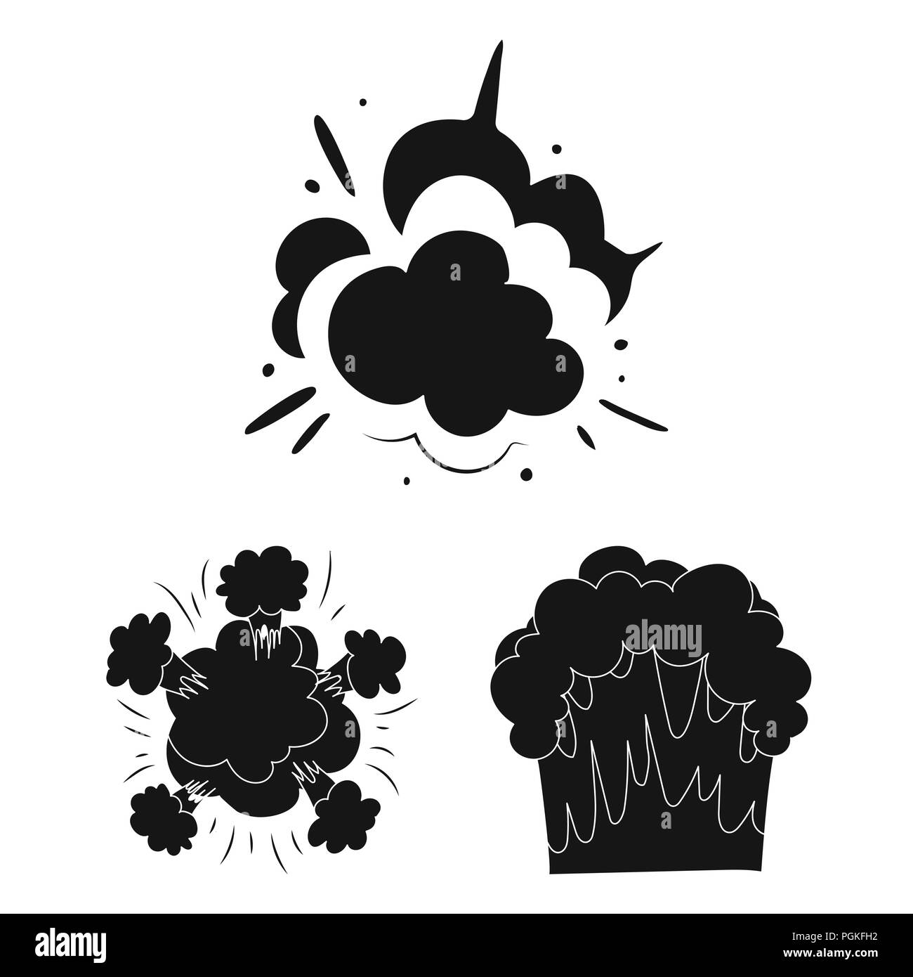 Different explosions black icons in set collection for design.Flash and ...