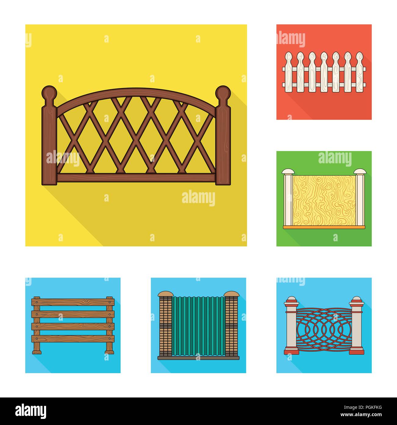 Different fence flat icons in set collection for design.Decorative ...
