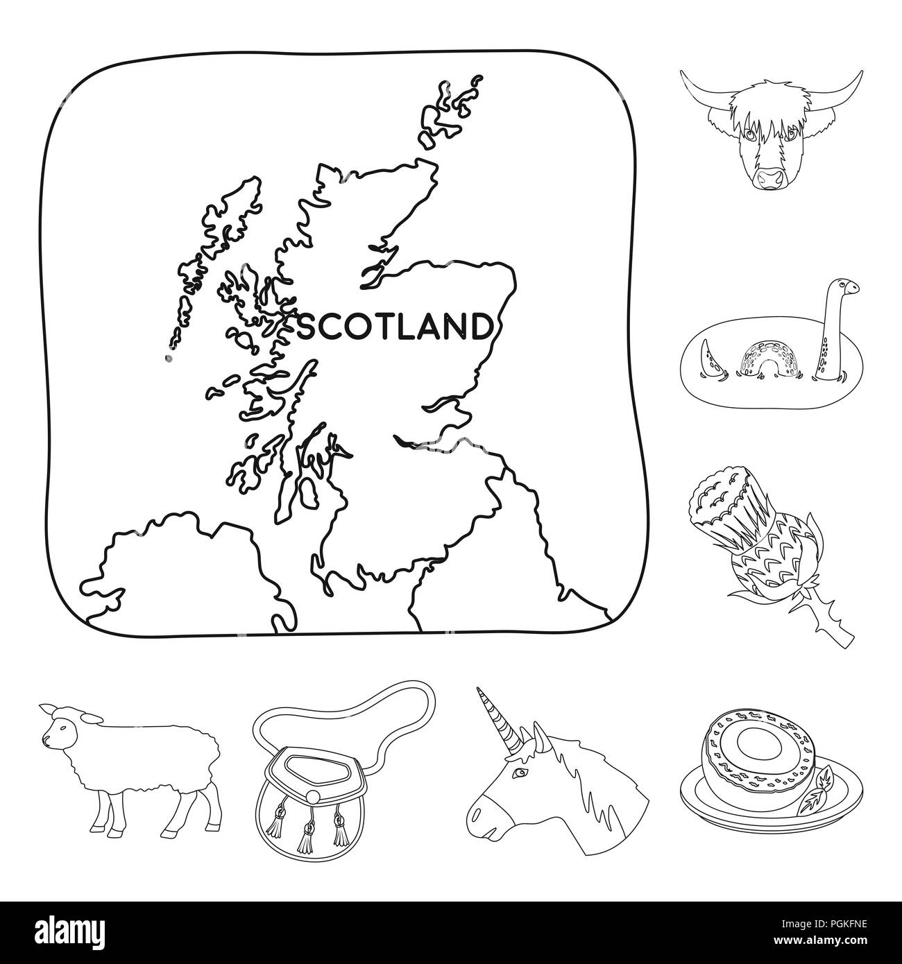 Country Scotland outline icons in set collection for design ...