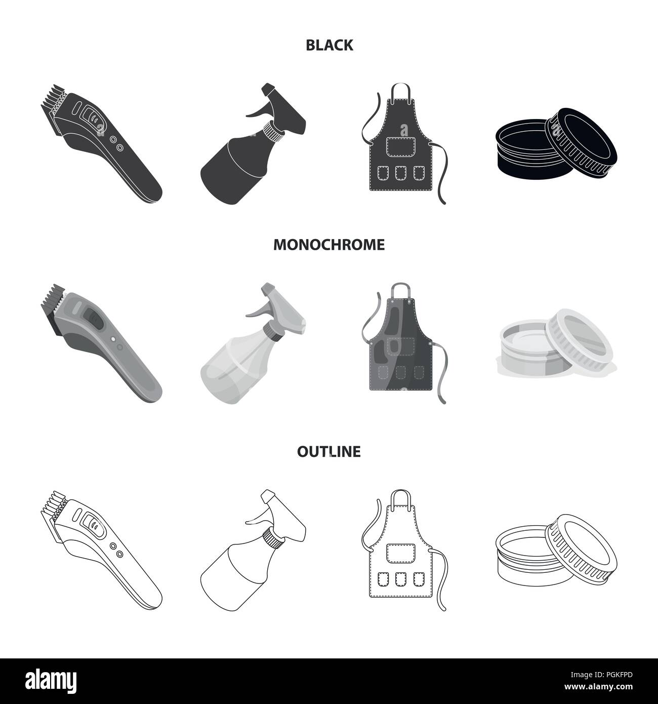 Electric clipper, apron, cream and other accessories for a male ...