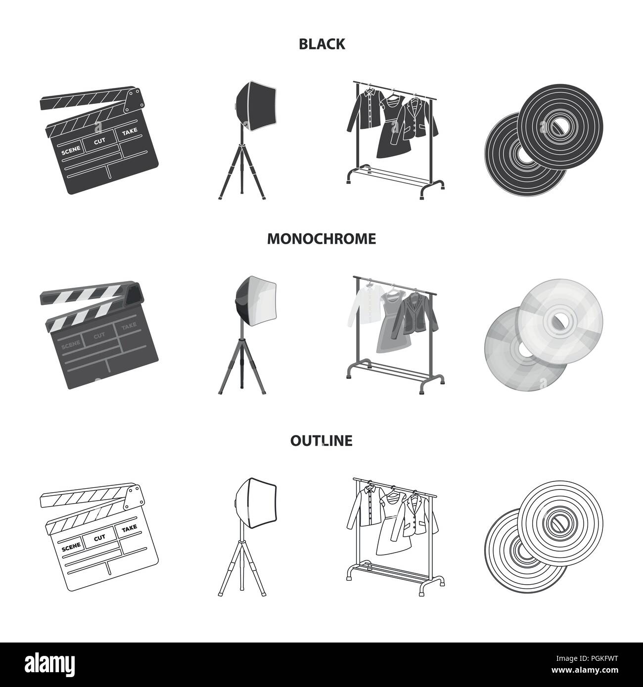 Movies, discs and other equipment for the cinema. Making movies set ...