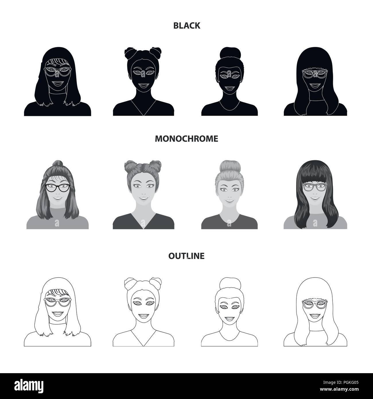The face of a girl with glasses, a woman with a hairdo. Face and ...