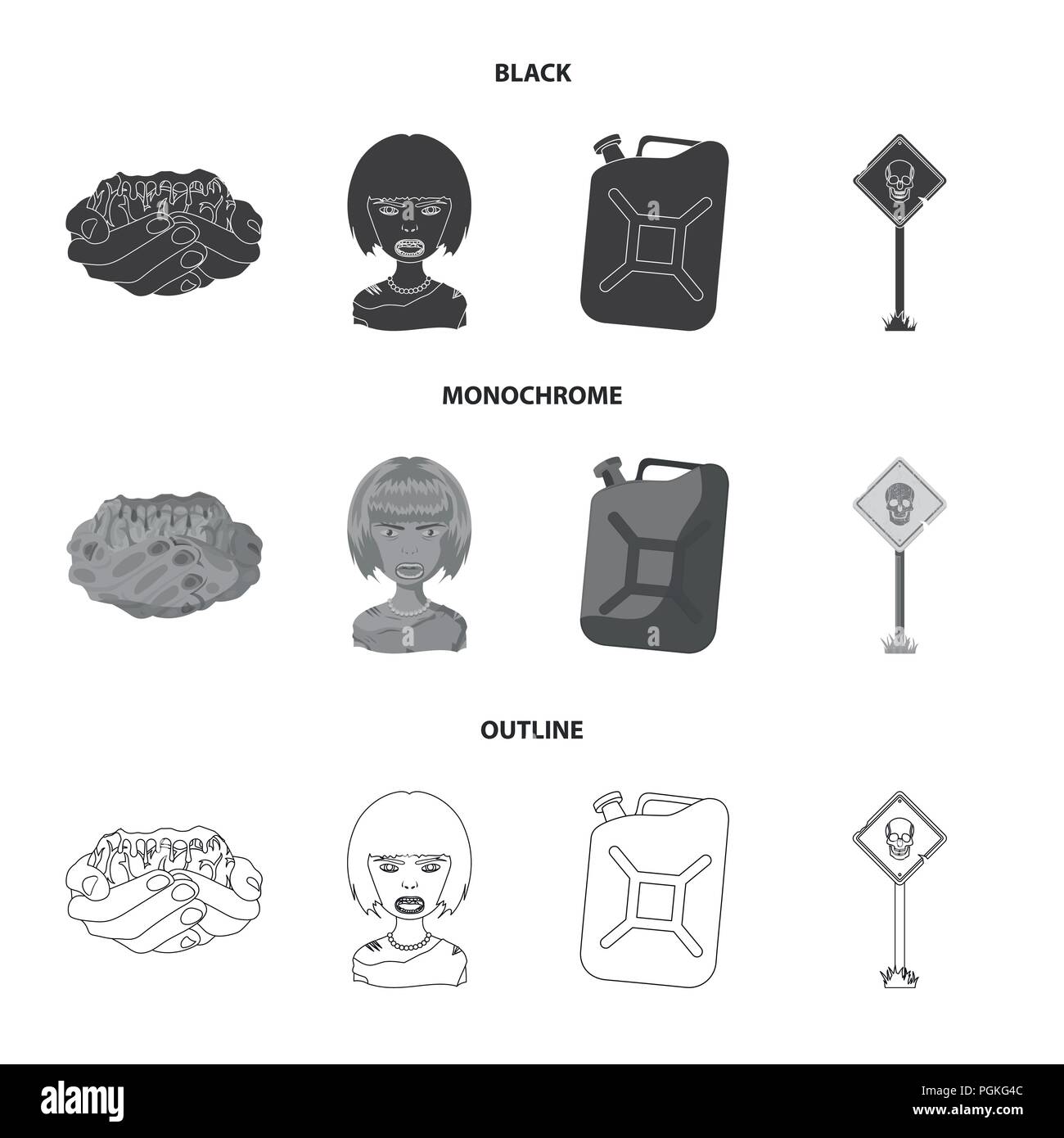 Zombies and Attributes black,monochrome,outline icons in set collection ...