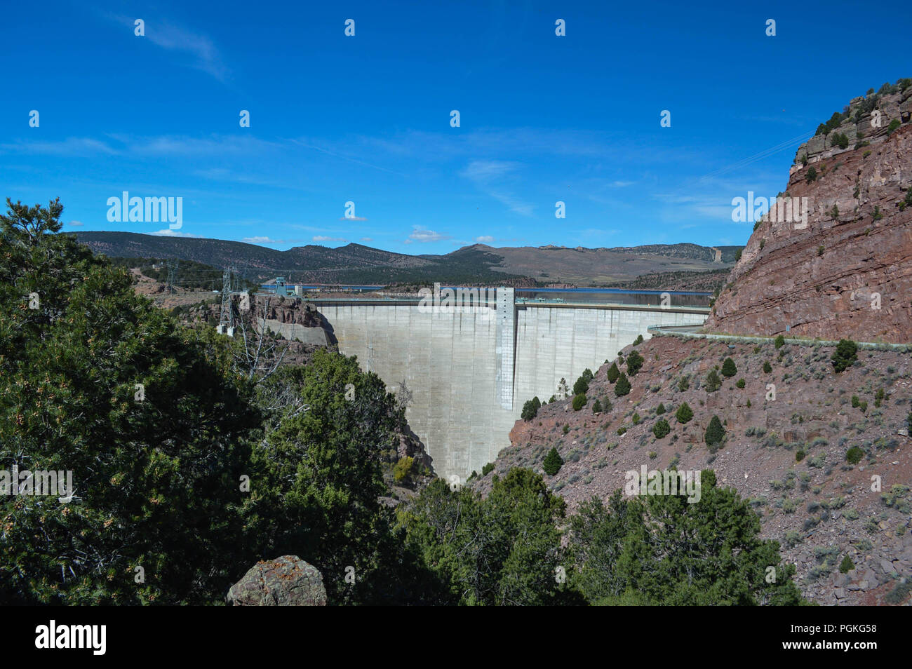 View of Flaming Gorge Dam, Hydroelectric Transmission Station and ...