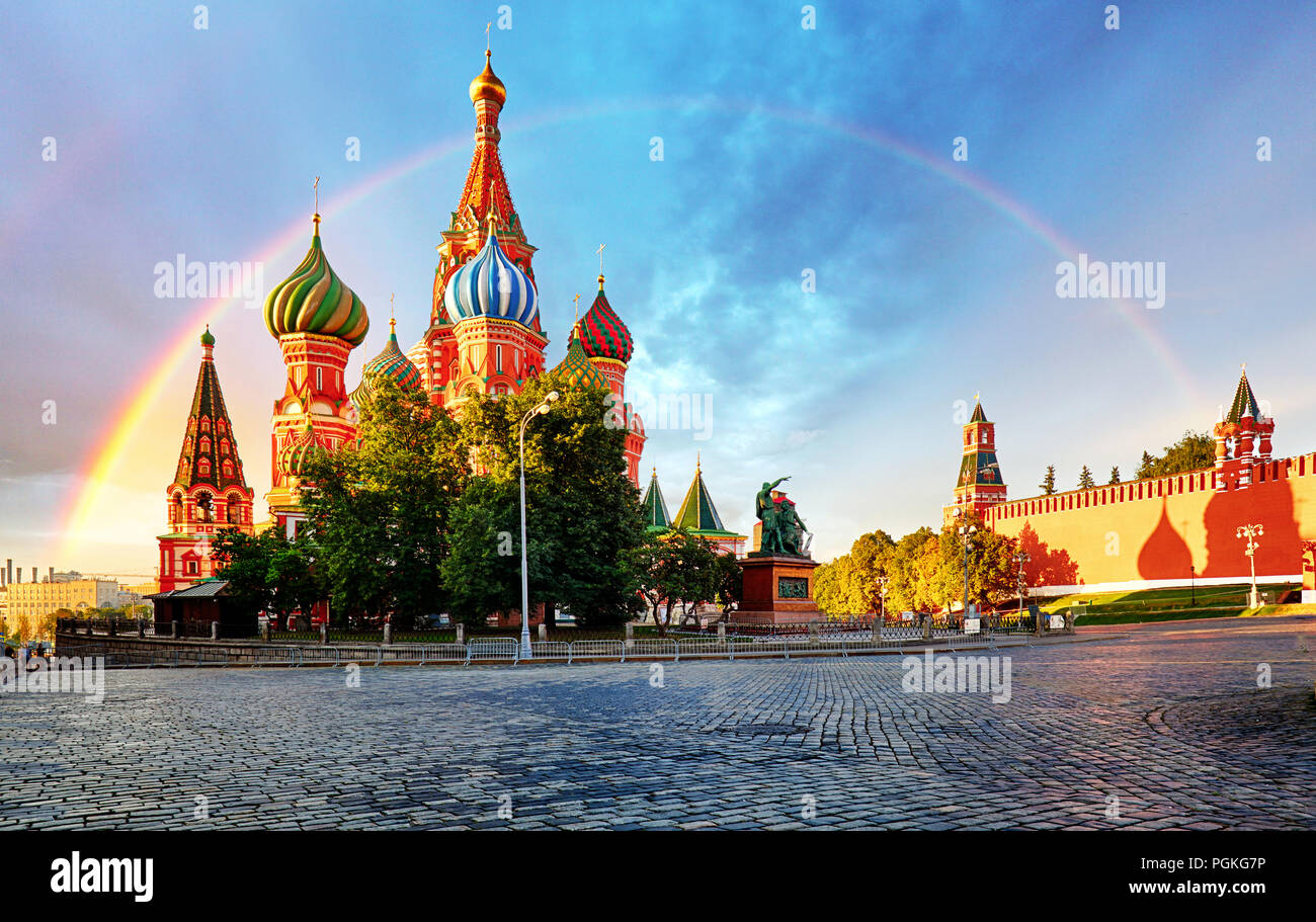 Moscow, Russia - Red square view of St. Basil's Cathedral with rainbow ...