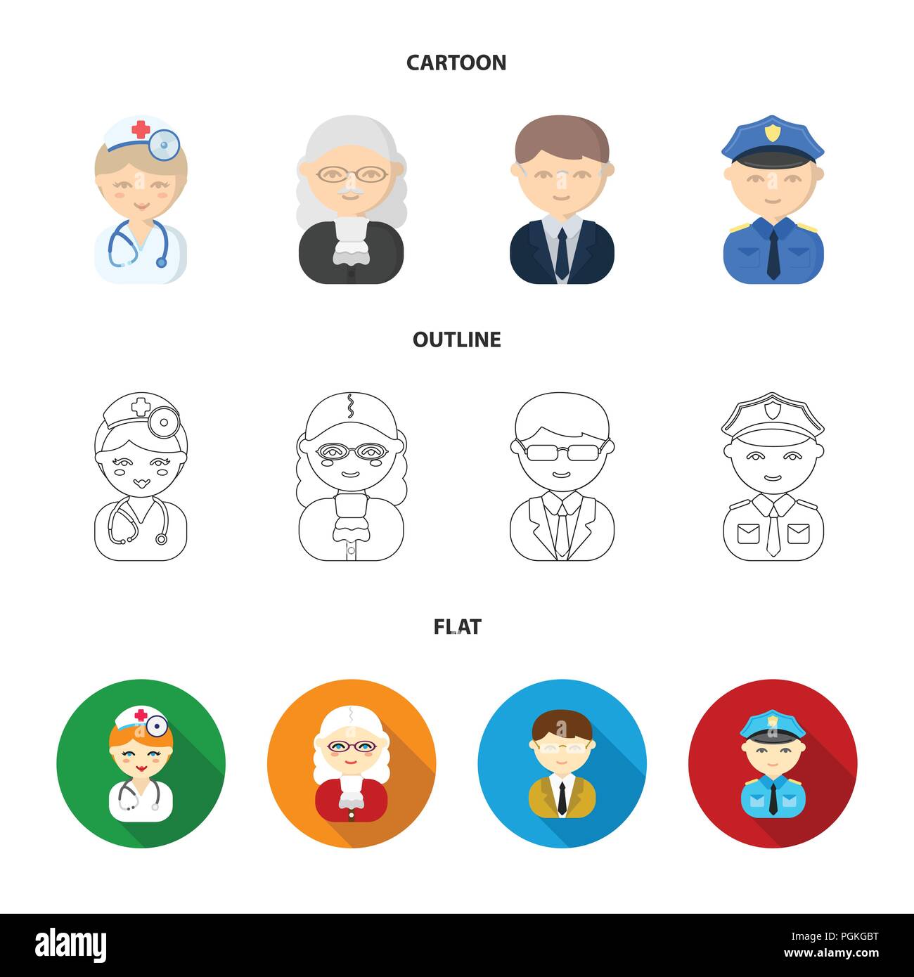 Doctor, judge, business, police.Profession set collection icons in ...