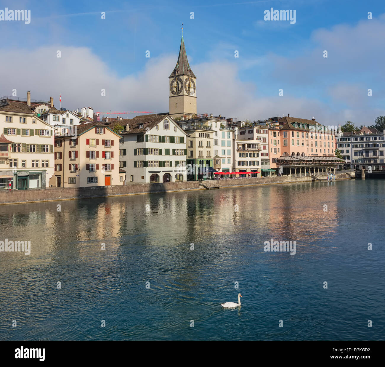 Zurich, Switzerland - August 26, 2018: buildings of the historic part ...