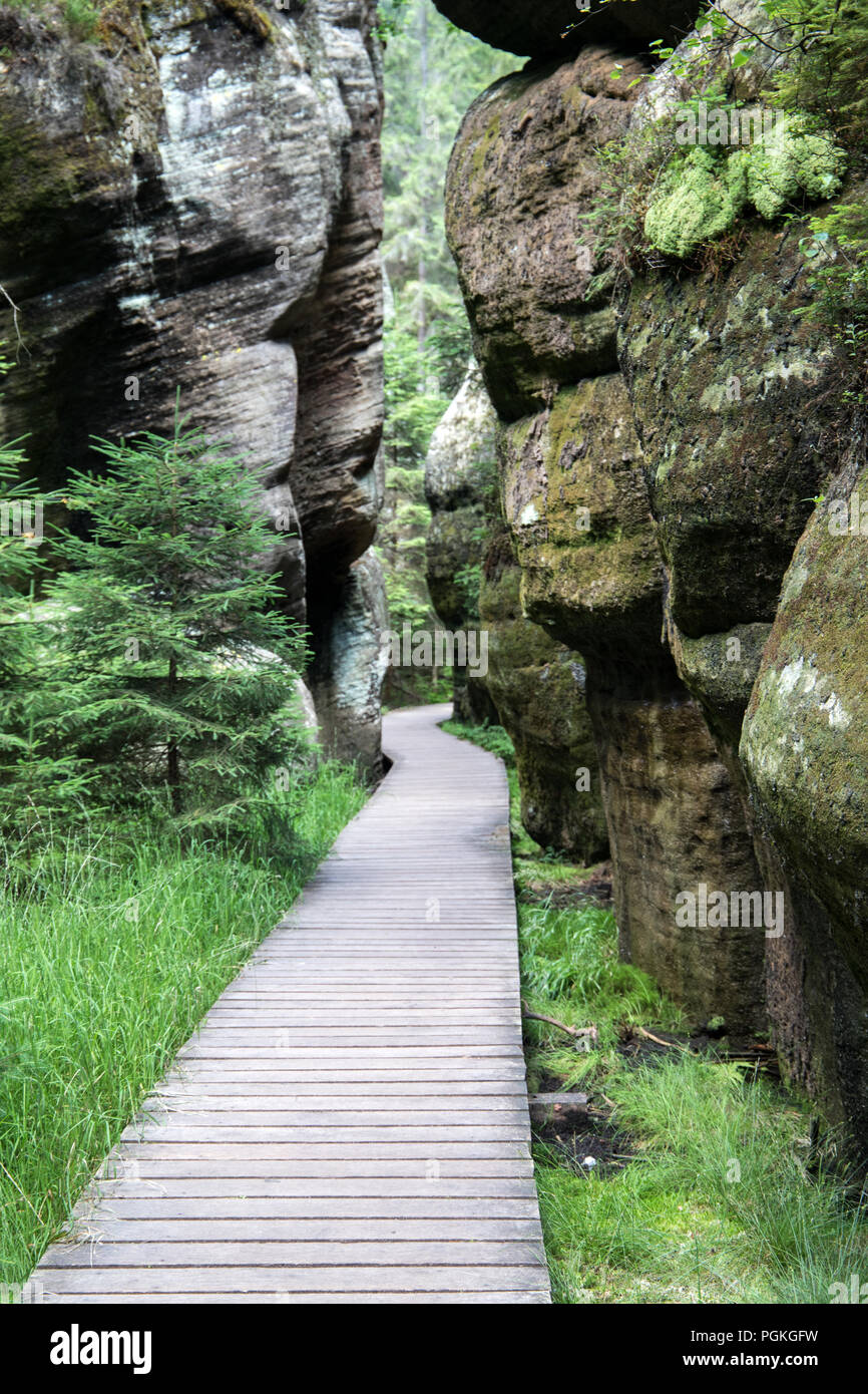 wooden path in Adrspach National Park, Czech Republic, Europe Stock ...