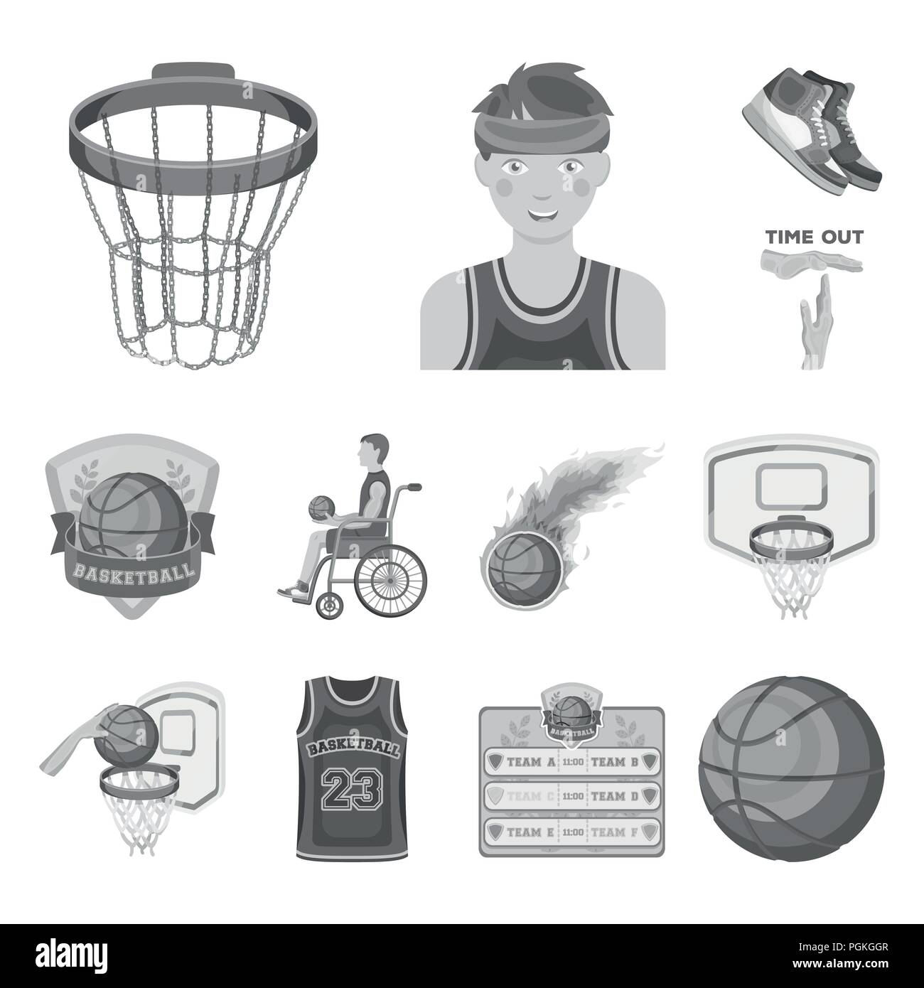 Basketball and attributes monochrome icons in set collection for design ...