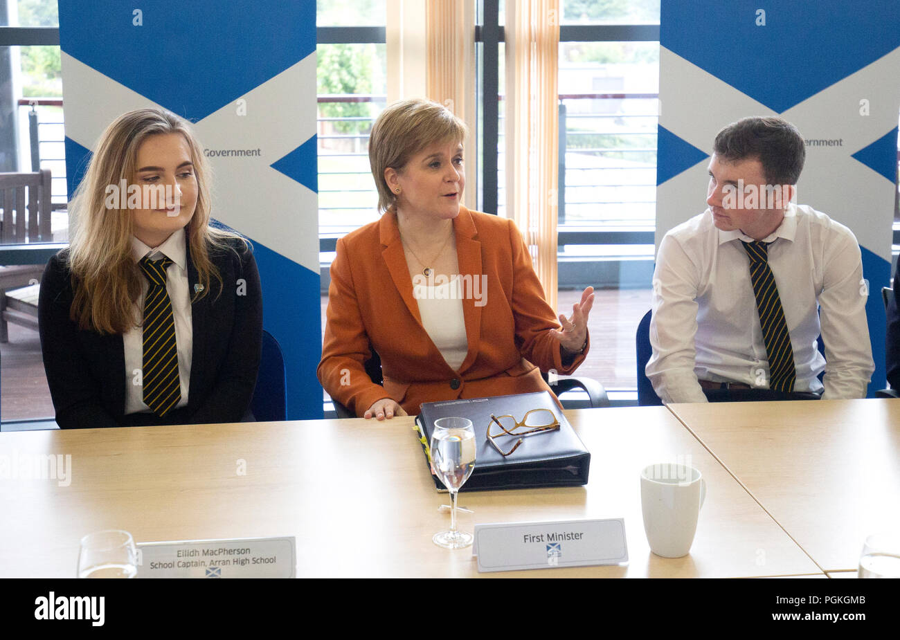 First Minister Nicola Sturgeon sits alongside school captains Eilidh ...