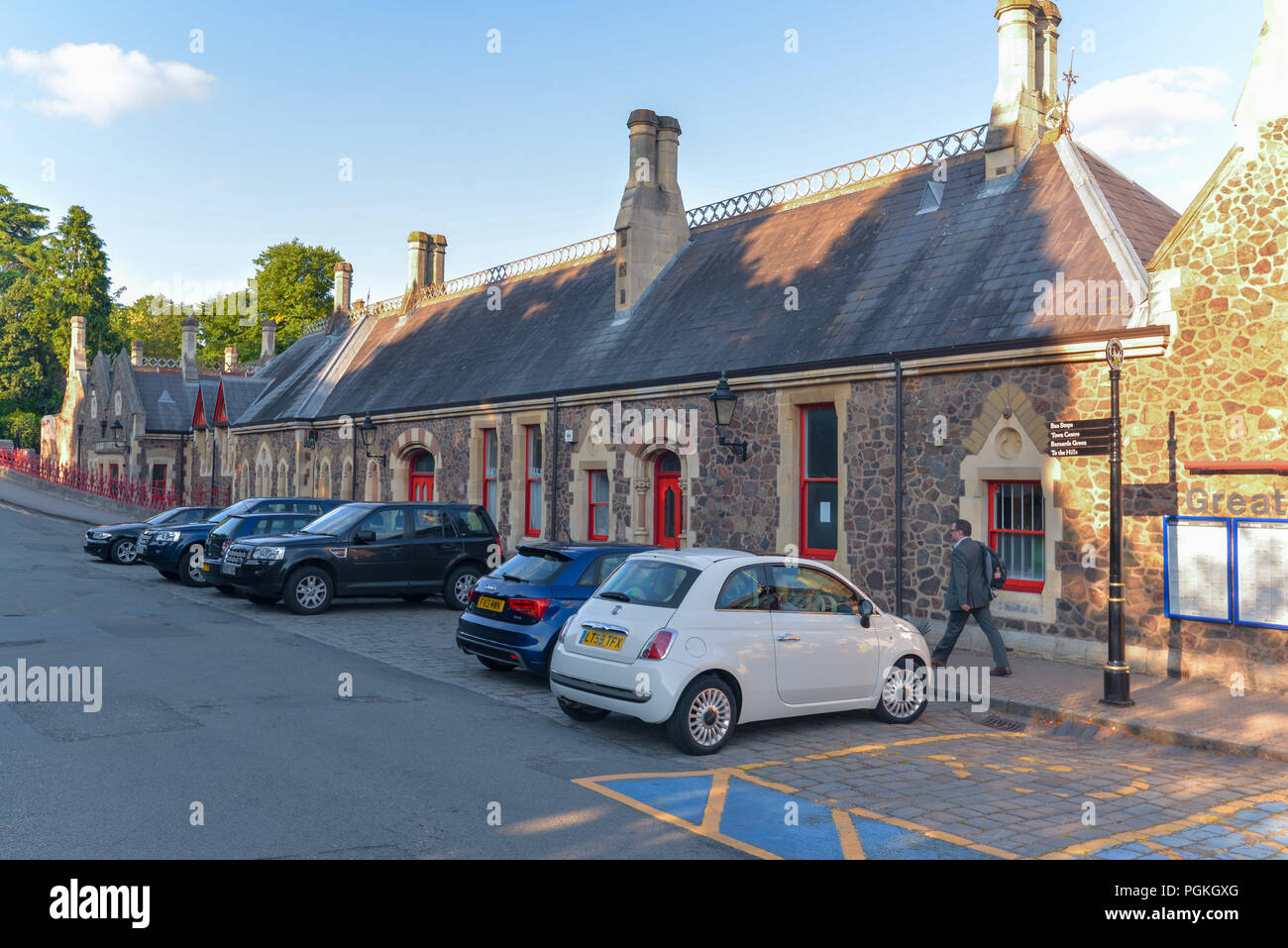 Outside the front of Great Malvern railway station, Worcestershire ...