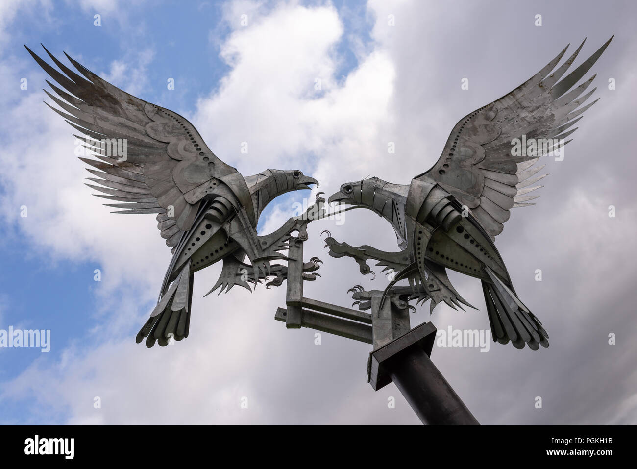 Metal artwork featuring fighting crows in gardens above Great Malvern ...