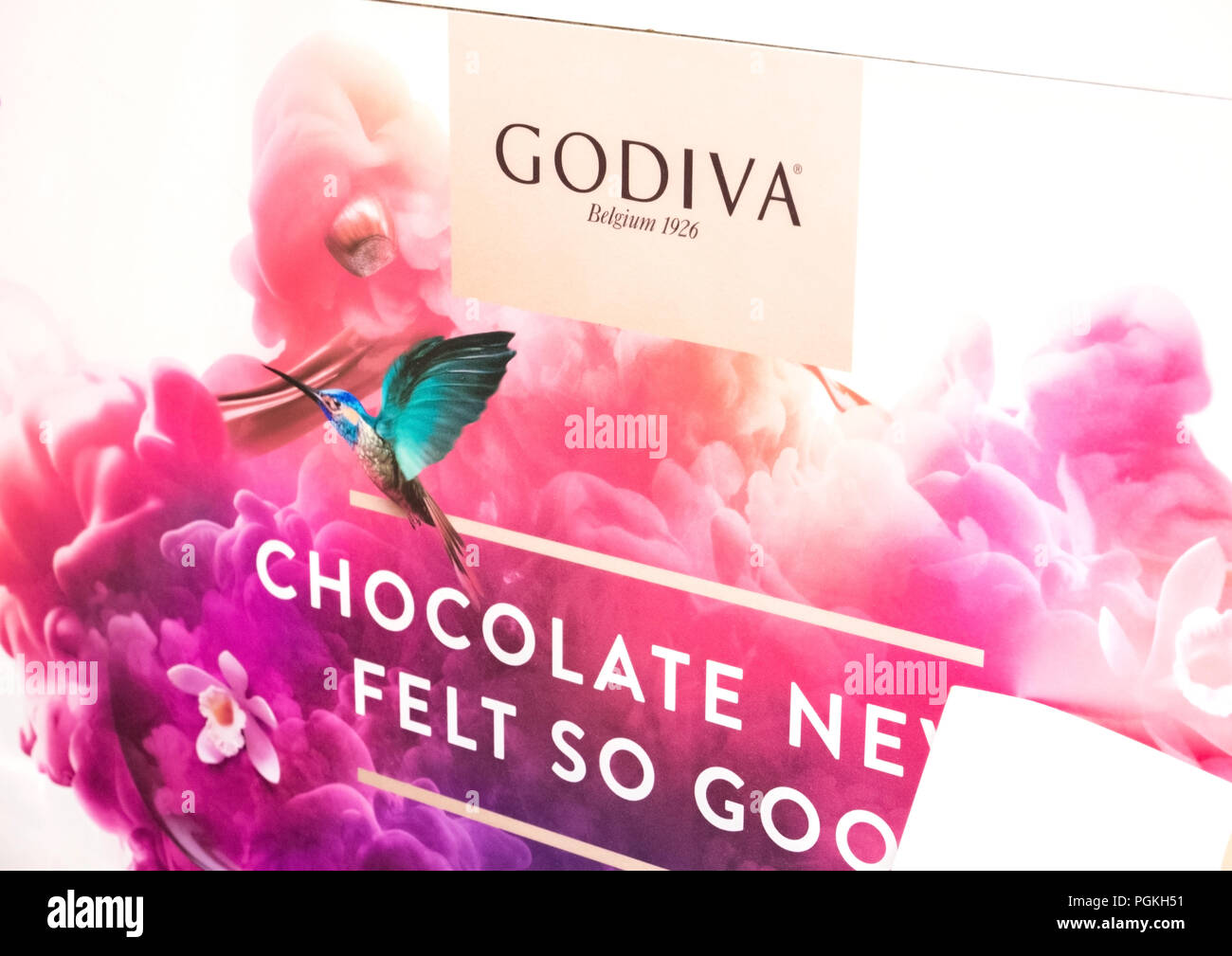 LONDON, UK - AUGUST 31, 2018: Godiva chocolate display in grocery store ...