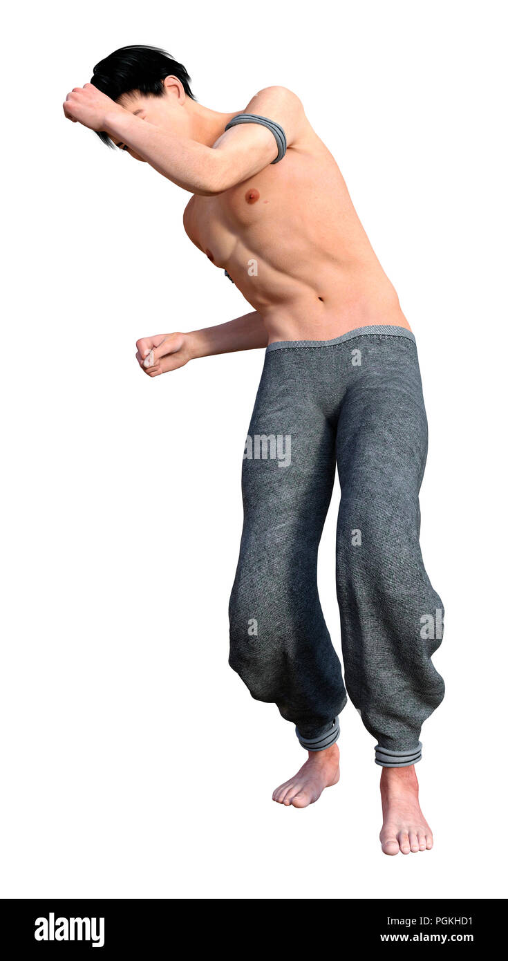 3D rendering of a fighting monk isolated on white background Stock ...