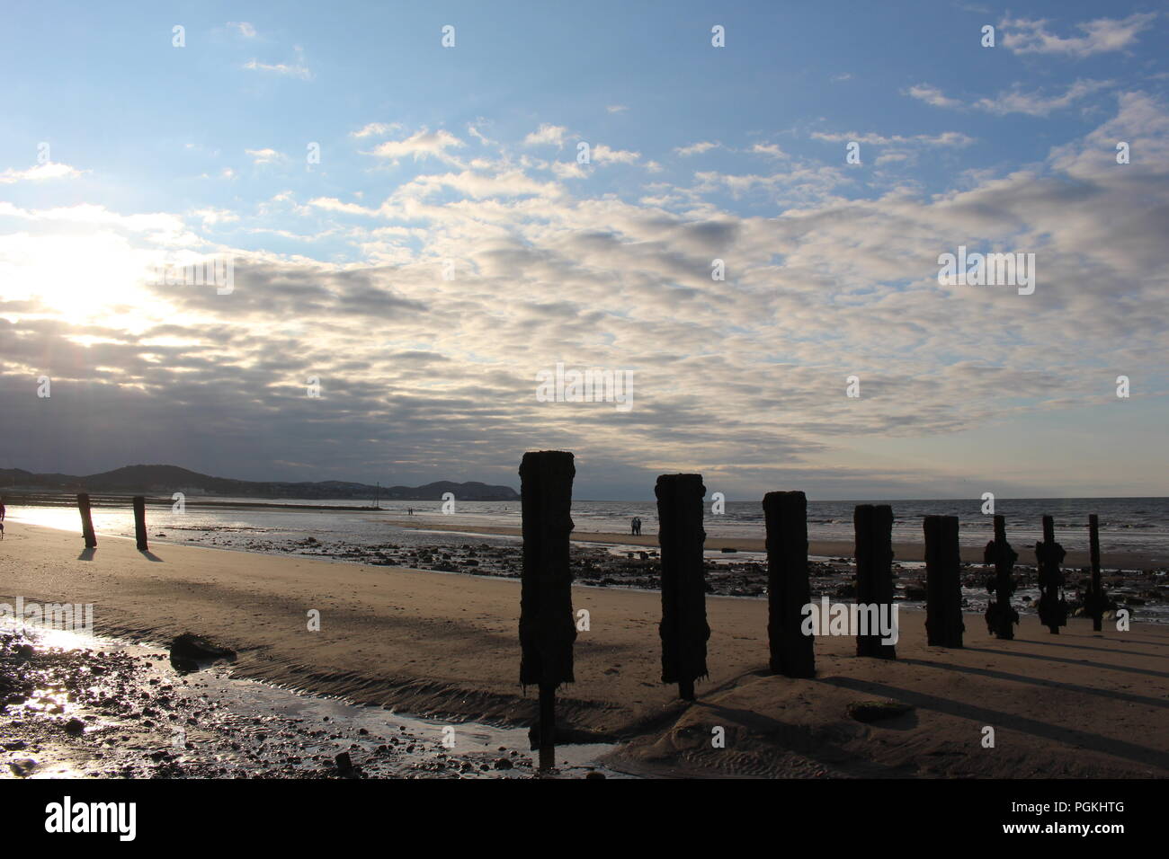 Row of concrete breakwater columns on a beach Stock Photo - Alamy