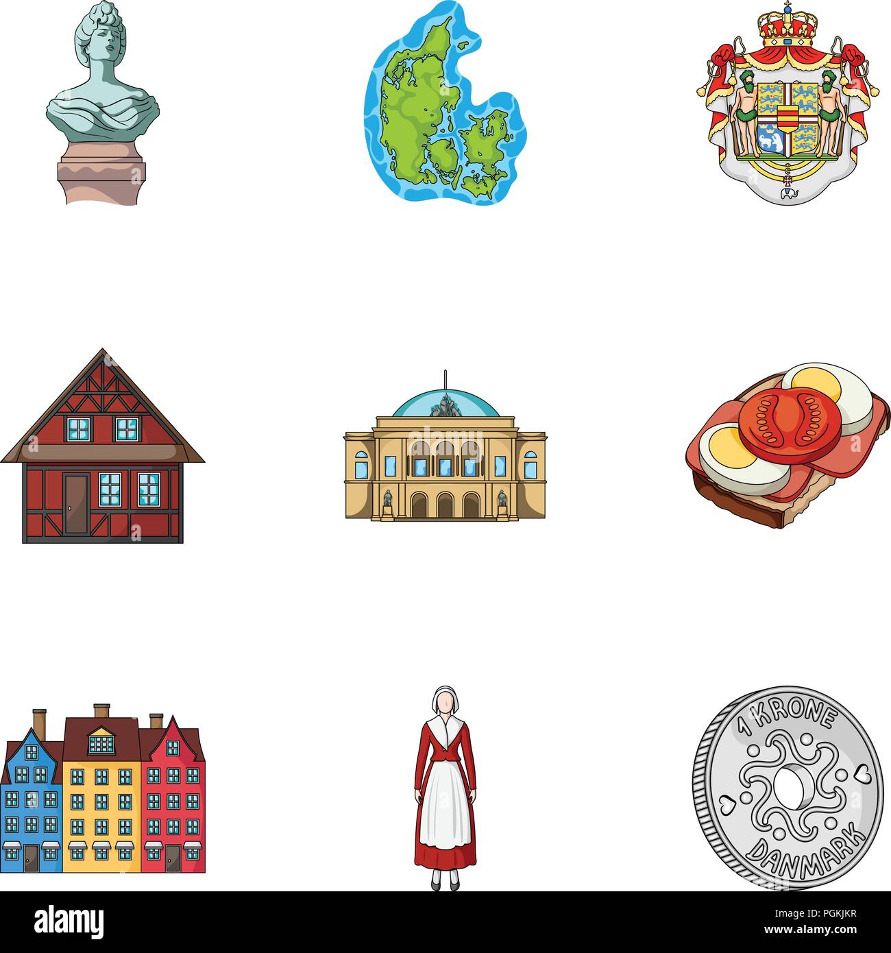 Building, national, style and other icon in cartoon style.Denmark, sea ...