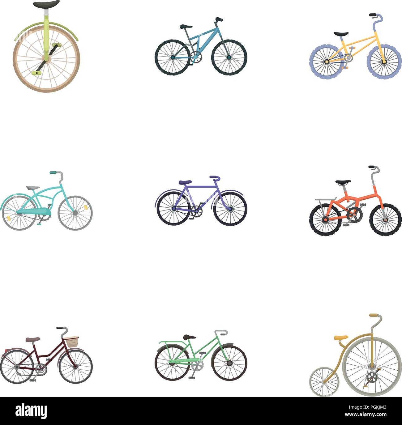 Collection of bikes with different wheels and frames. Different bikes ...