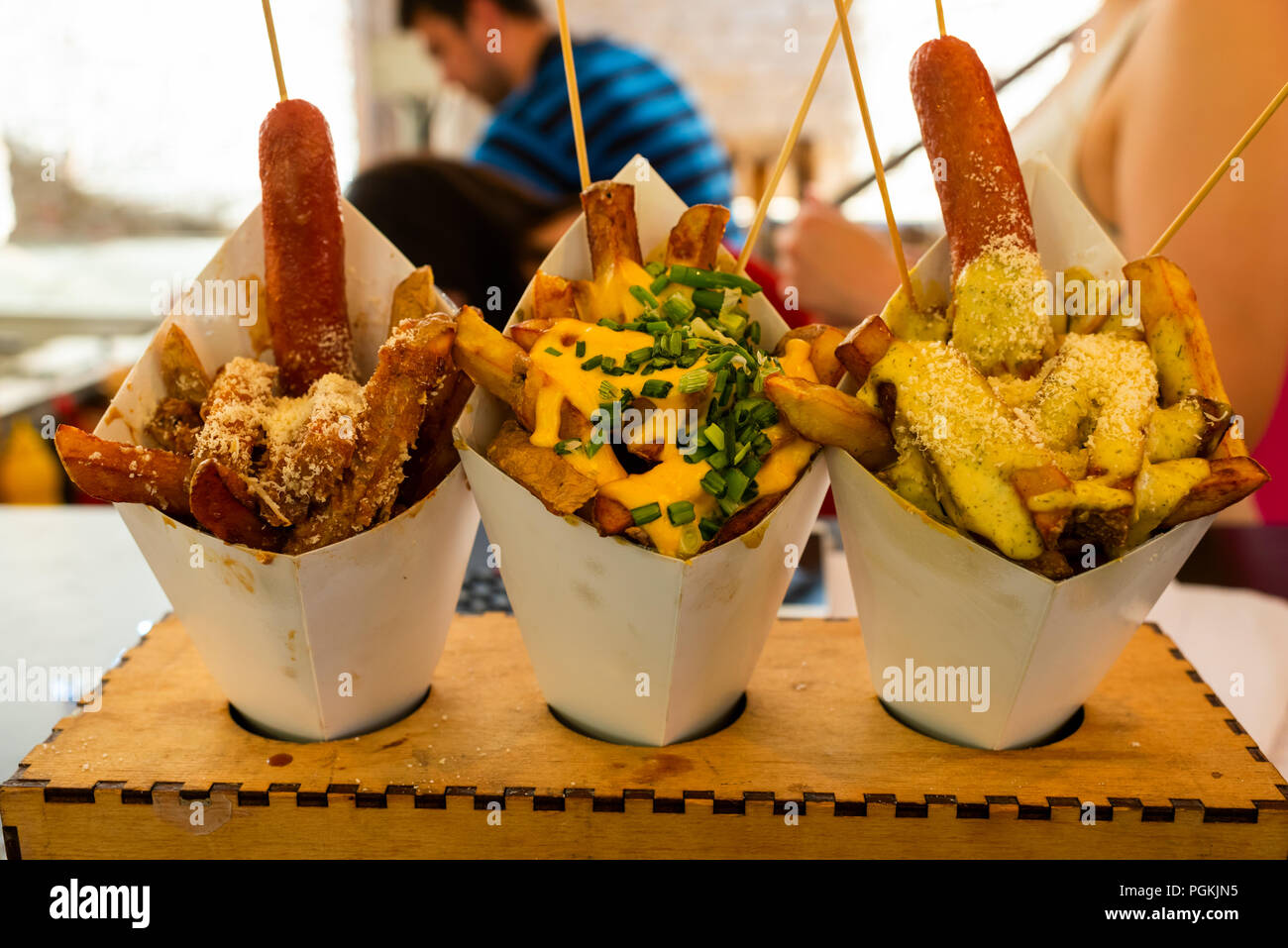 sausages with potatoes in fast food Stock Photo - Alamy