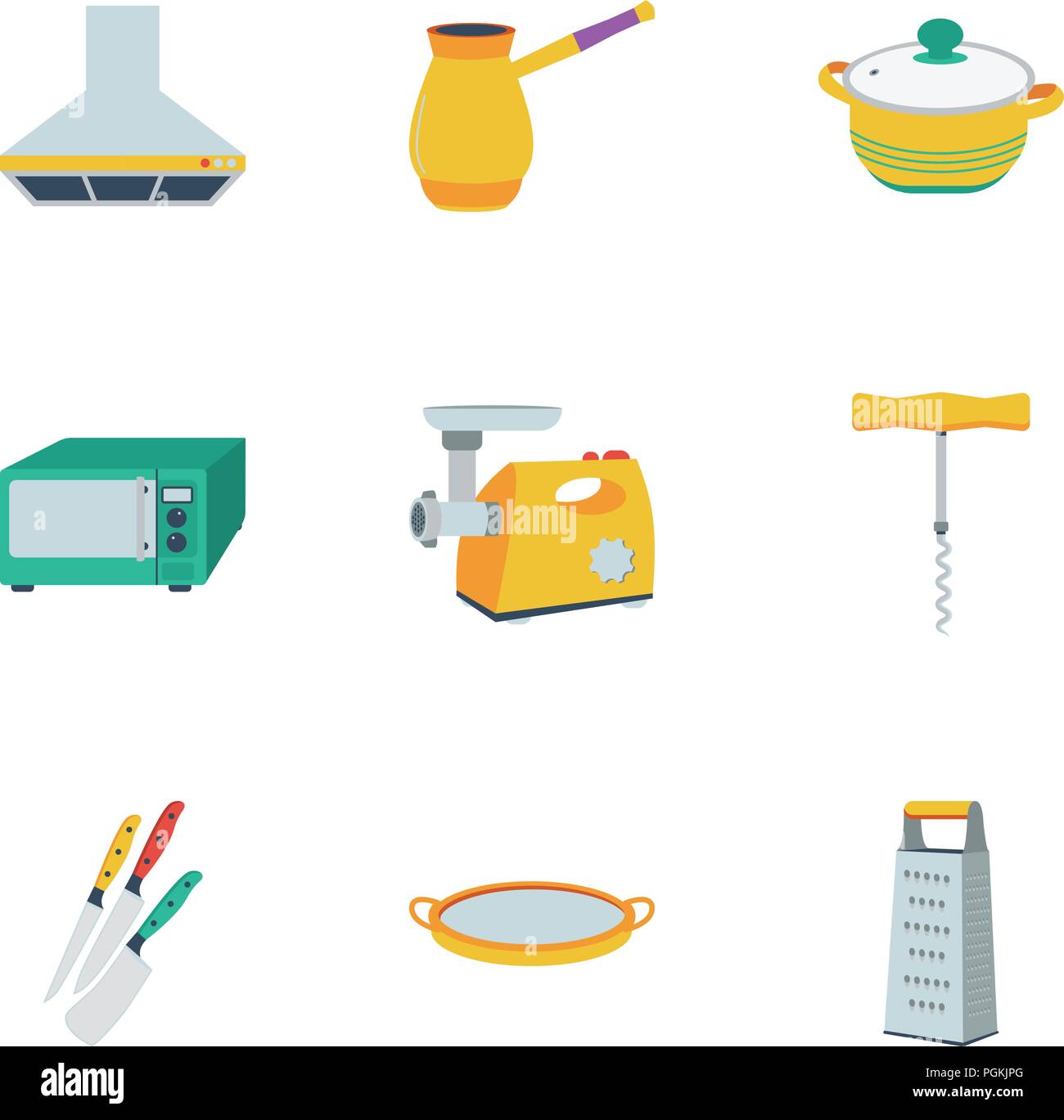 Kitchen set icons in flat style. Big collection of kitchen vector ...