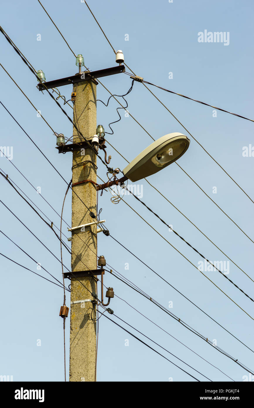 Electrical wires and connection on an electric post Stock Photo - Alamy