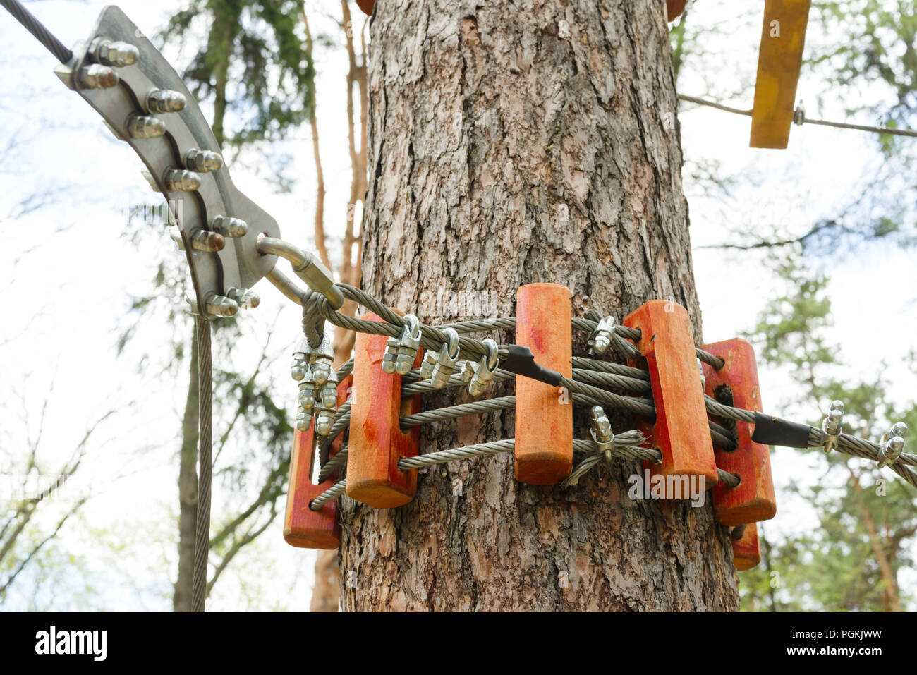 Fastening of a steel rope and cables Stock Photo - Alamy