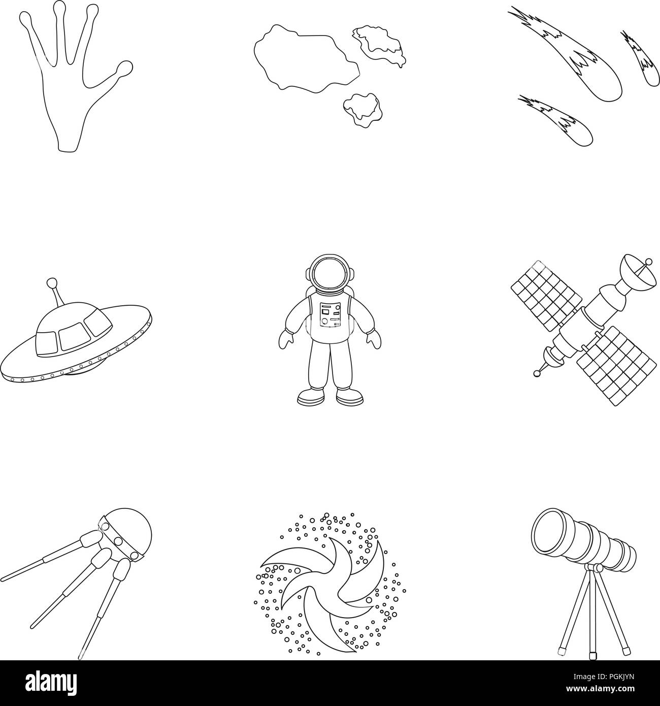Space set icons in outline style. Big collection of space vector symbol ...