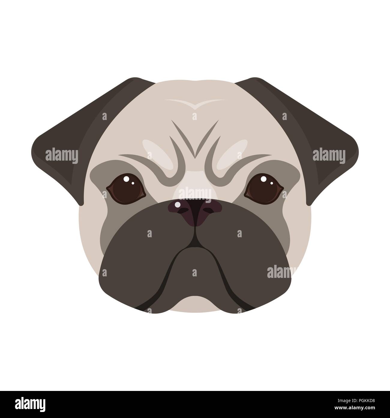 Breed of a dog, a pug.Pug's muzzle single icon in cartoon style vector ...