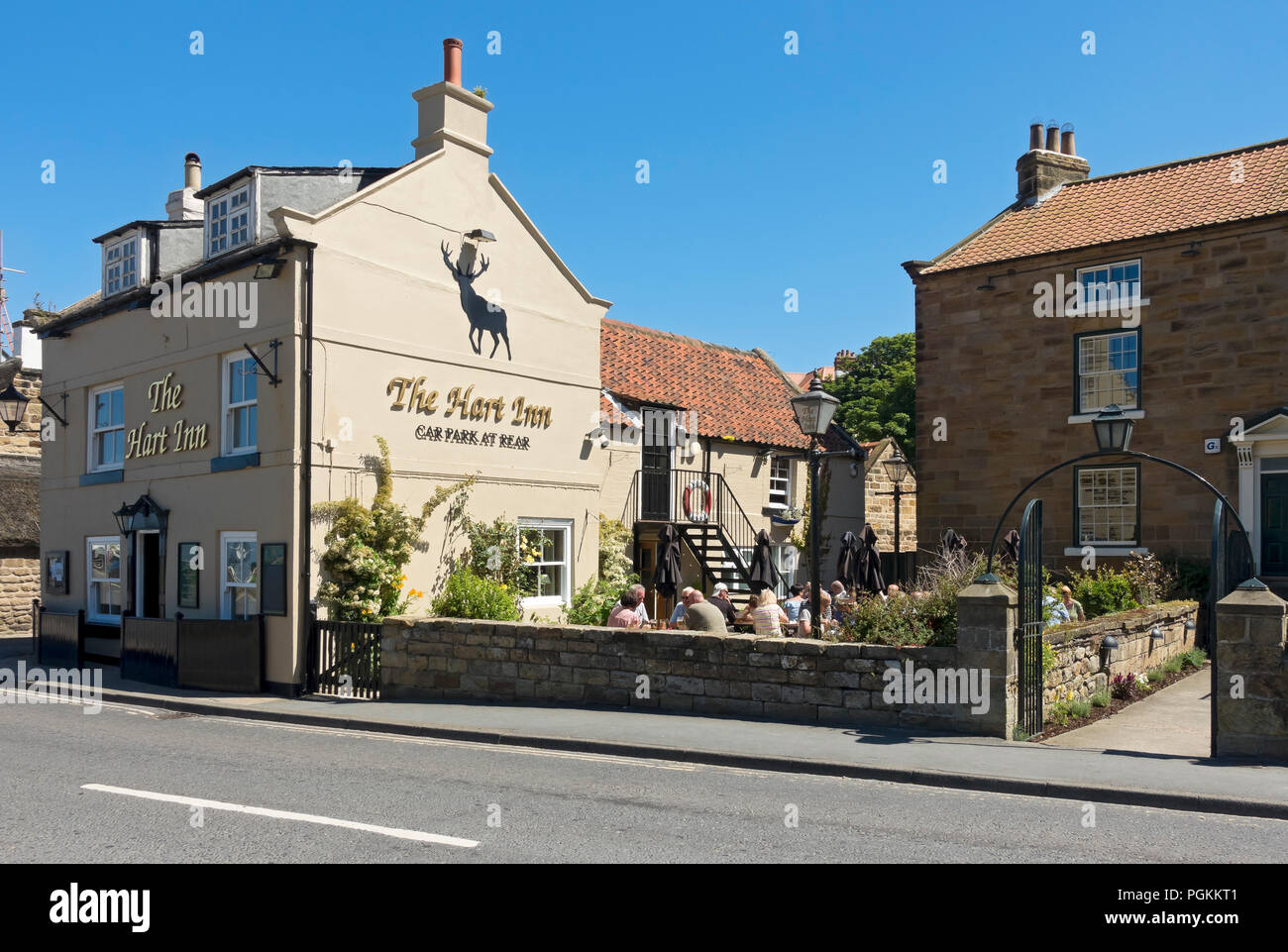 The Hart Inn pub public house in summer Sandsend near Whitby North ...