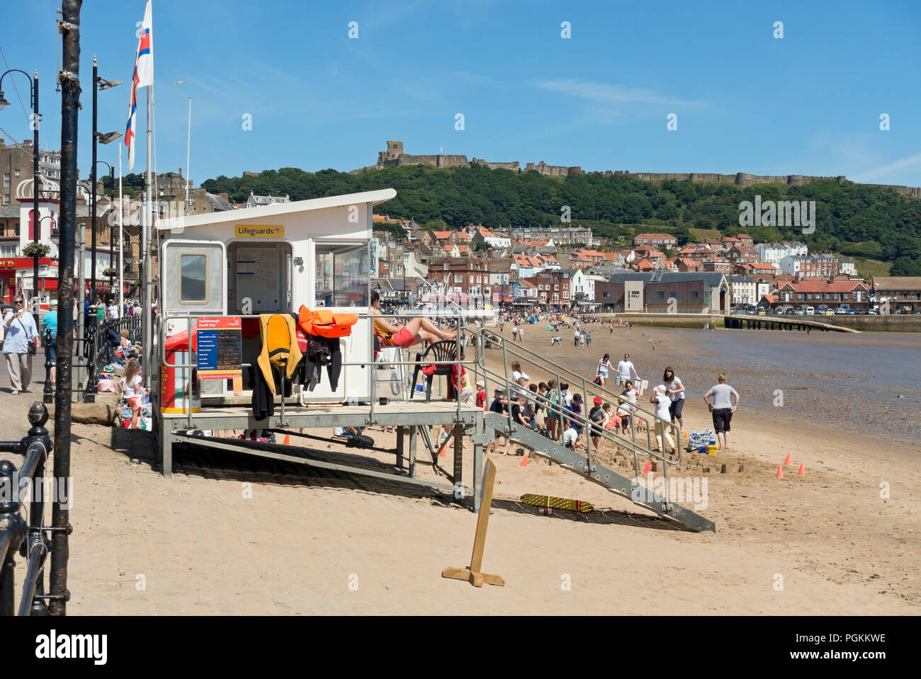 RNLI lifeguard lifeguards hut station on the beach in summer South Bay ...