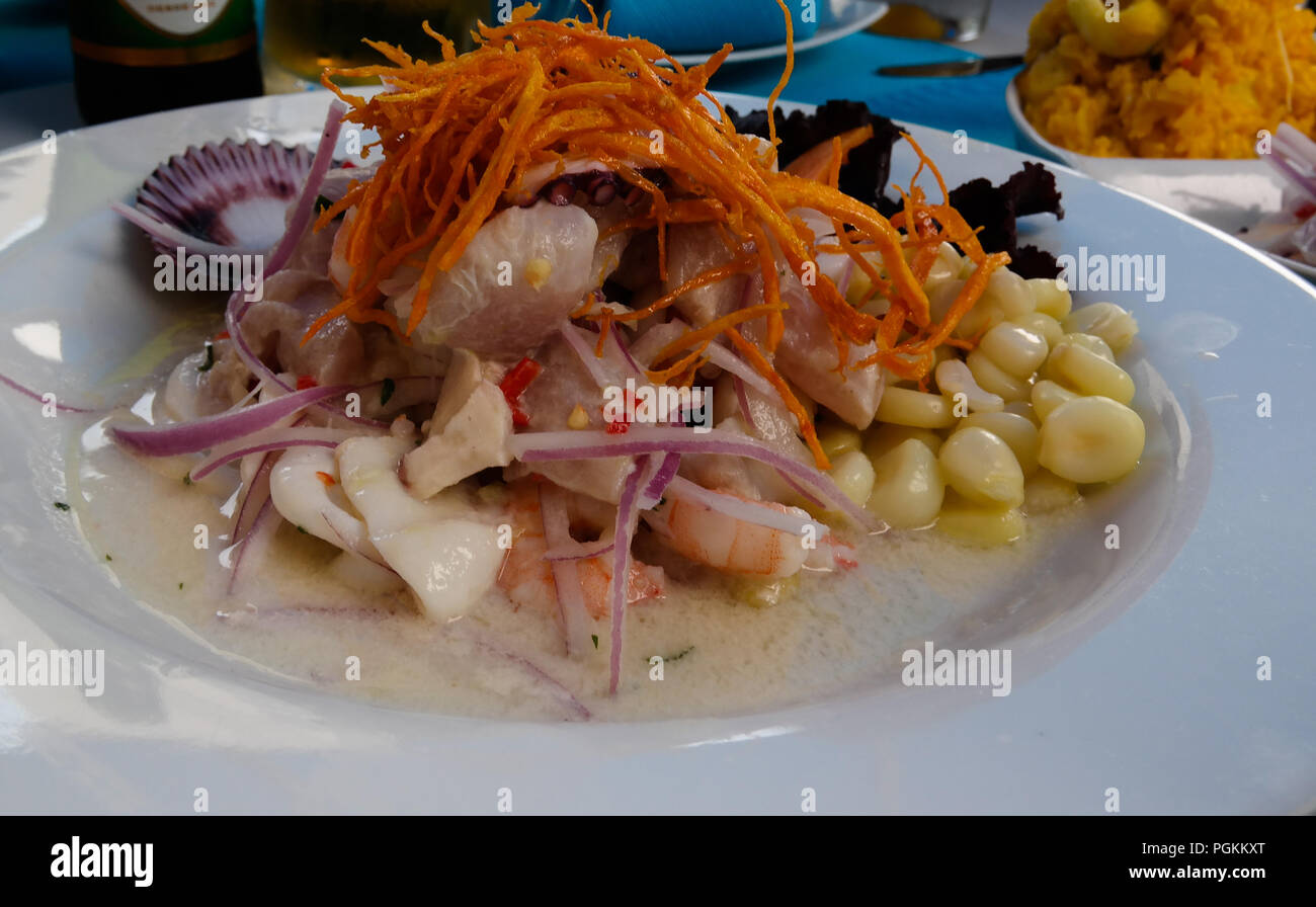 Closeup view to Ceviche, Traditional peruvian dish, Peru Stock Photo ...