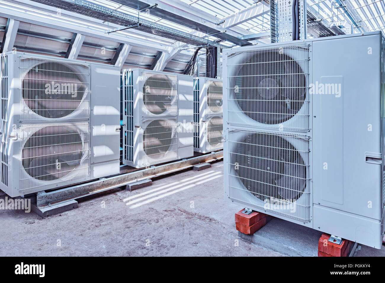 Air conditioning system assembled and installed on top of the building ...