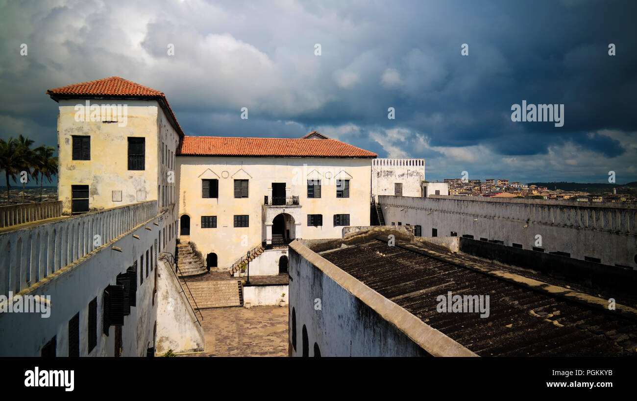 Aerial Interior view to Elmina castle and fortress in Ghana Stock Photo ...