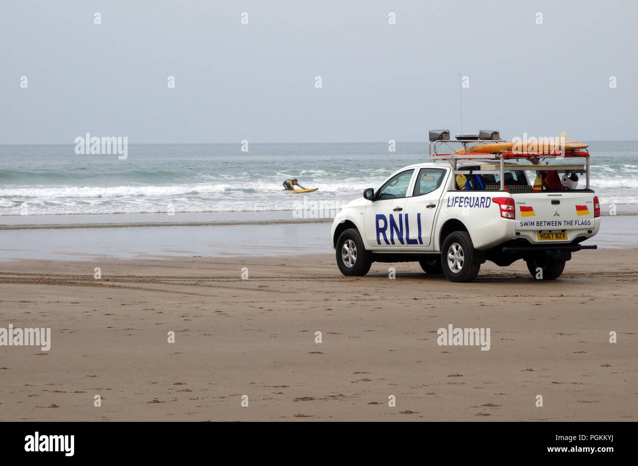 RNLI Lifeguard Vehicle Parked on the Beach in Croyde Bay on the South ...