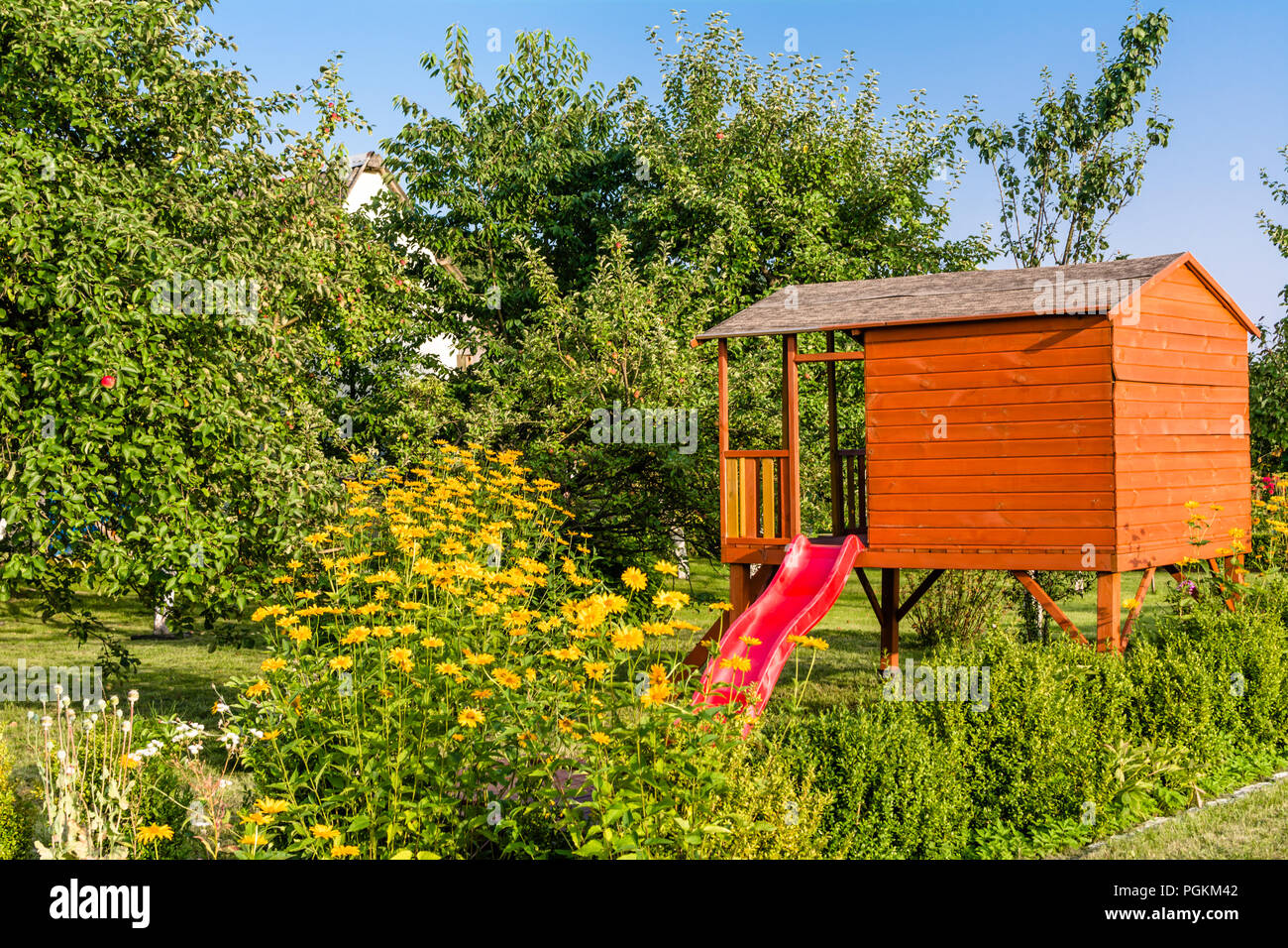 Summer children house in the garden, cottage playhouse for kids Stock ...