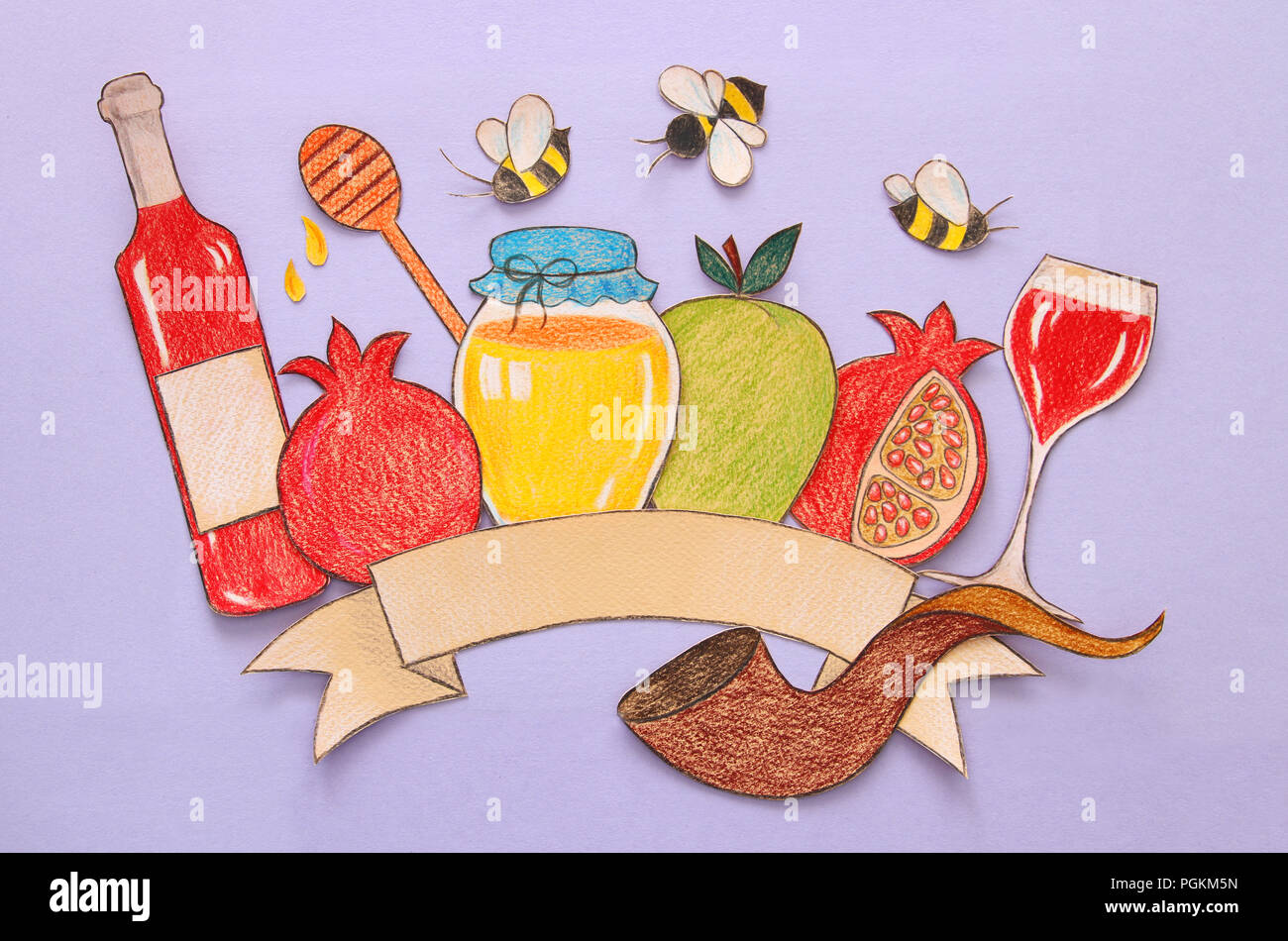 Rosh hashanah (jewish New Year holiday) concept. Traditional symbols ...