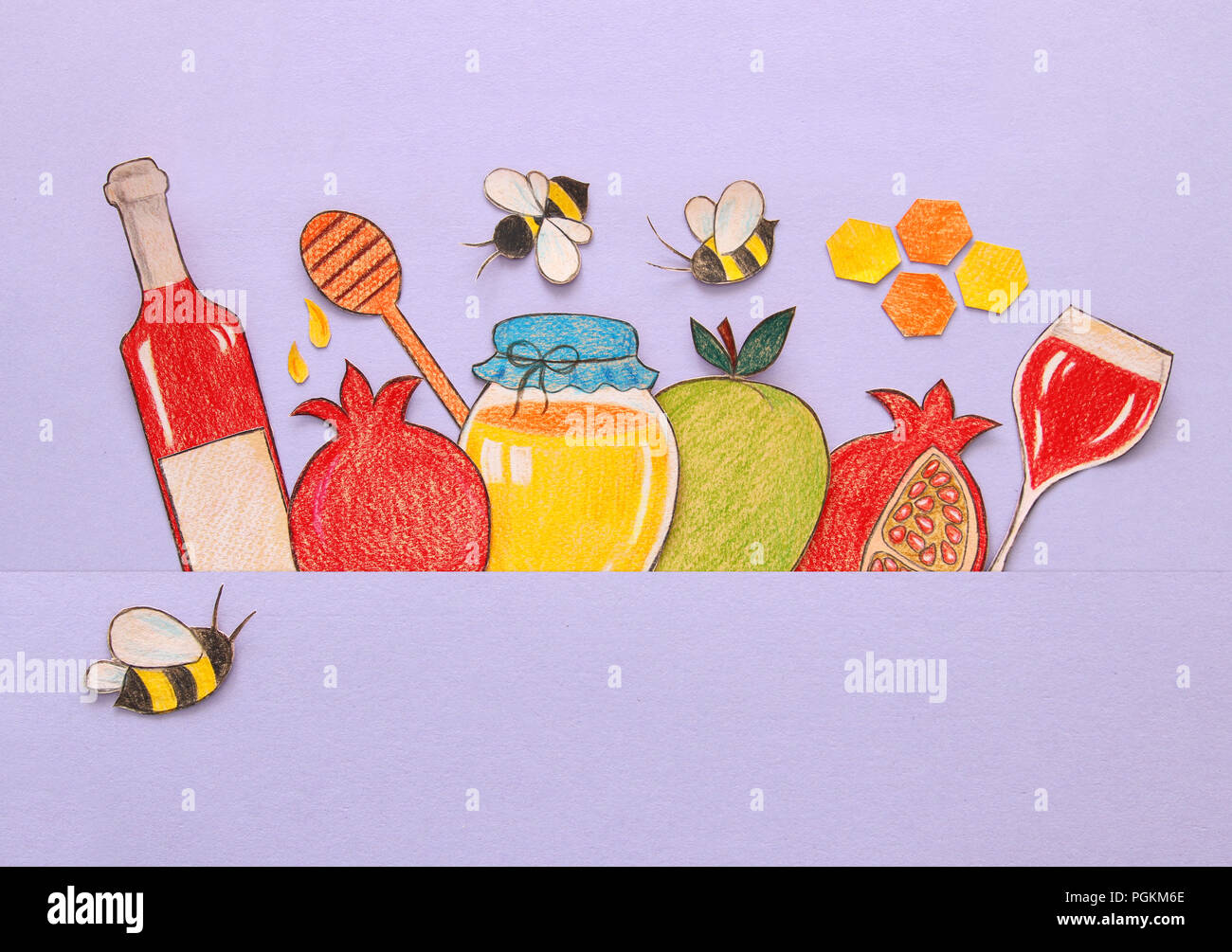 Rosh hashanah (jewish New Year holiday) concept. Traditional symbols ...
