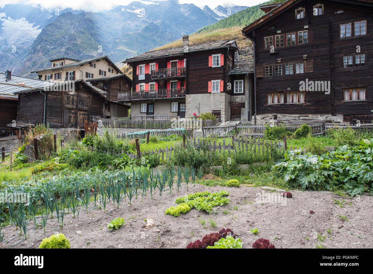 saas fee switzerland historical village 1798m Stock Photo - Alamy