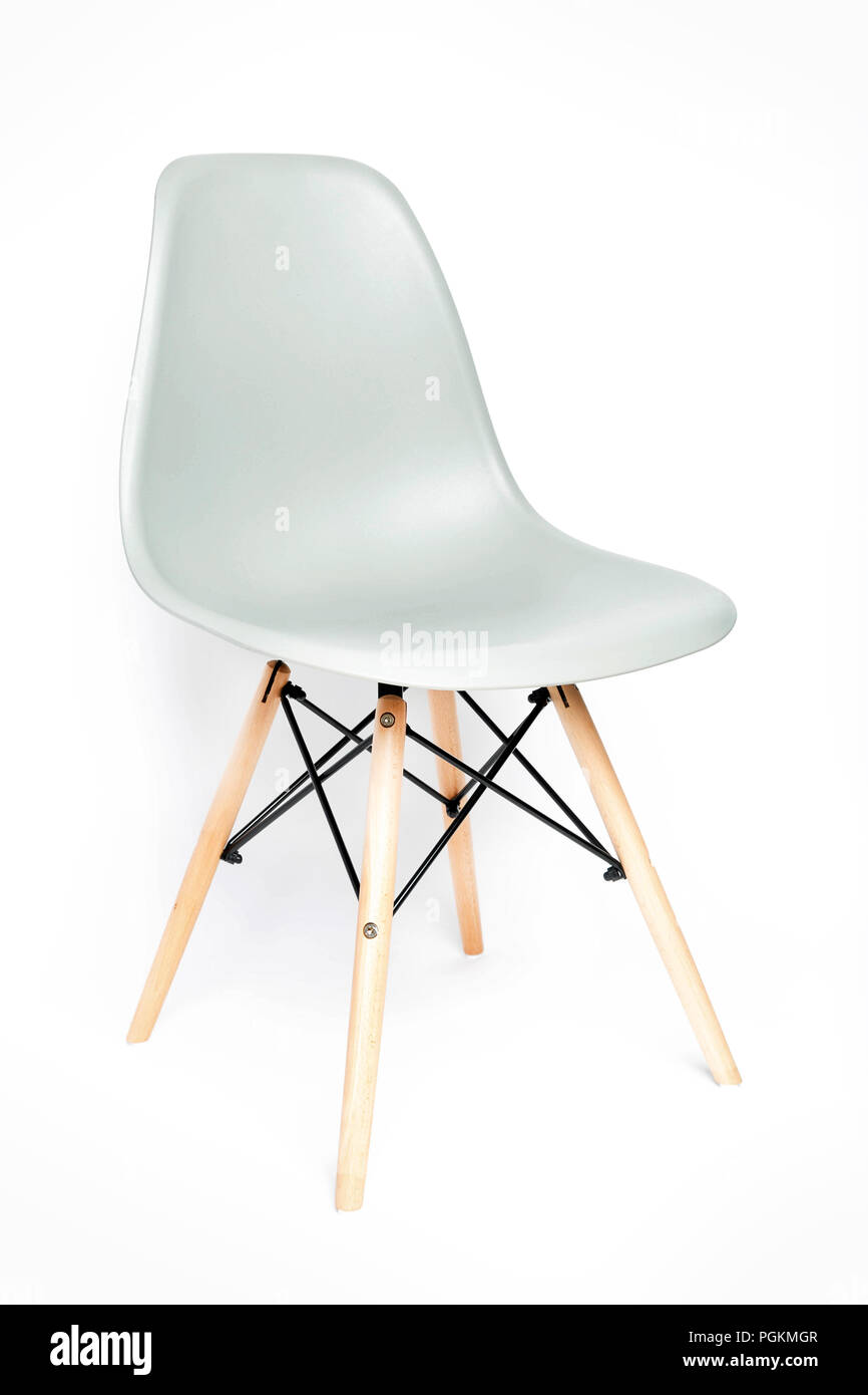 Gray modern chair with wooden legs isolated on white background Stock ...