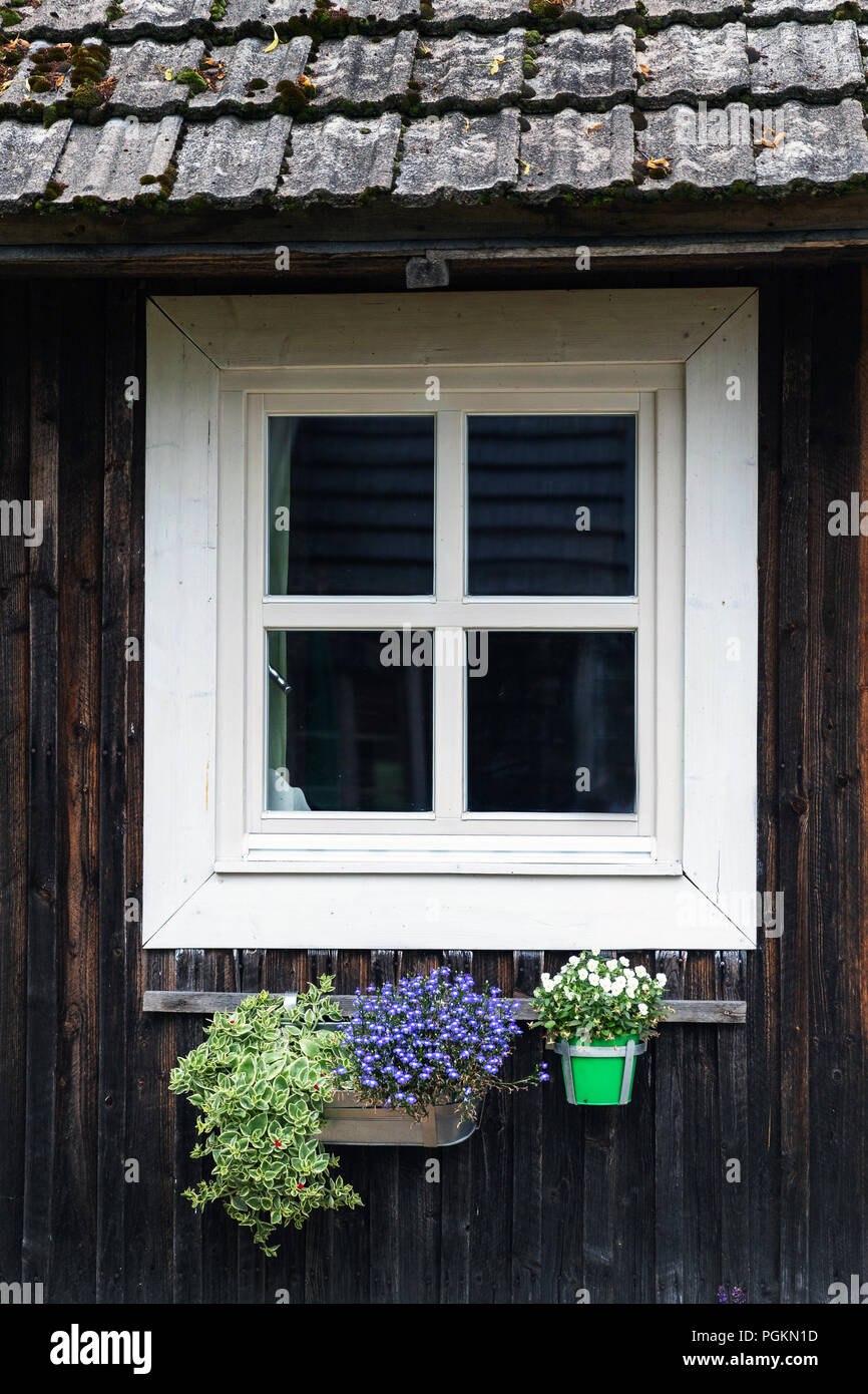 White window in old wooden house Stock Photo - Alamy
