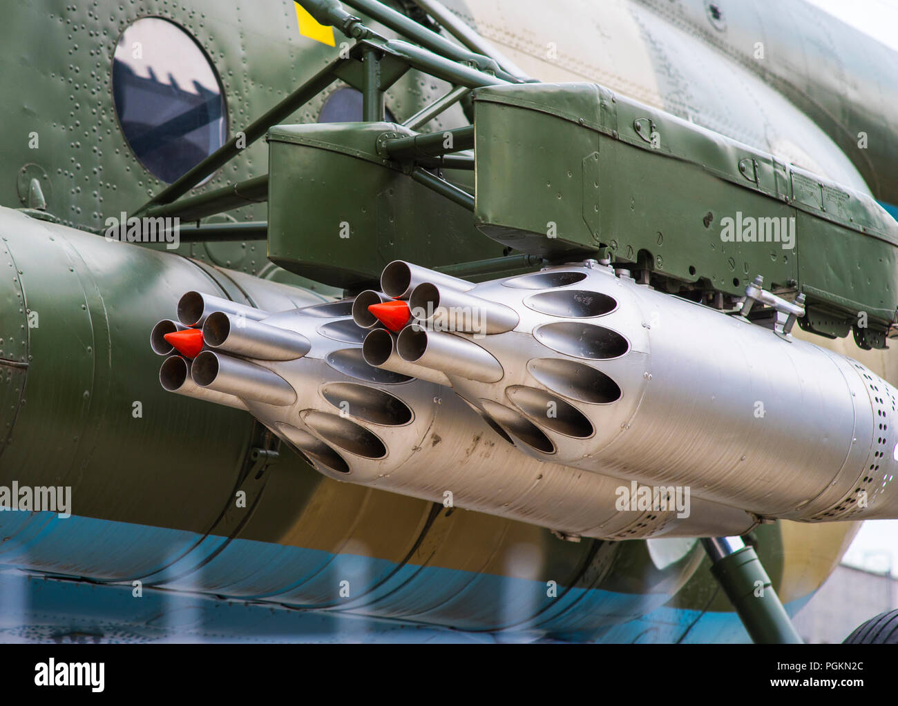 Modern tactical helicopter flying close. The chopper is filled with new ...