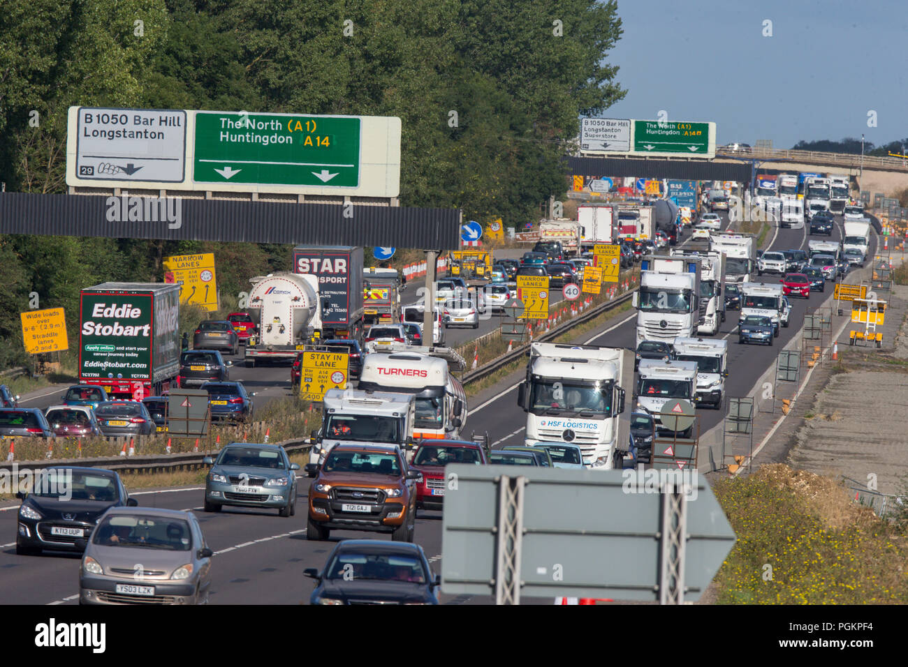 Heavy Traffic on the A14 near Cambridge during roadworks Stock Photo ...