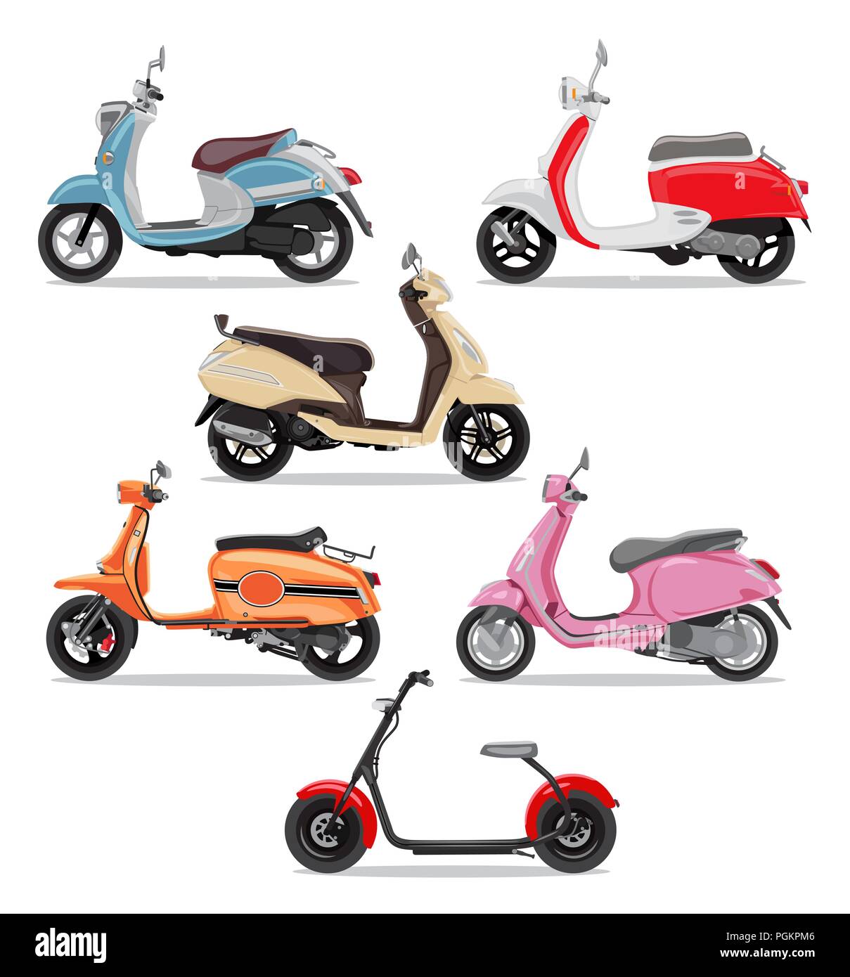 Set of colorful moped in flat style side view Stock Vector Image & Art ...