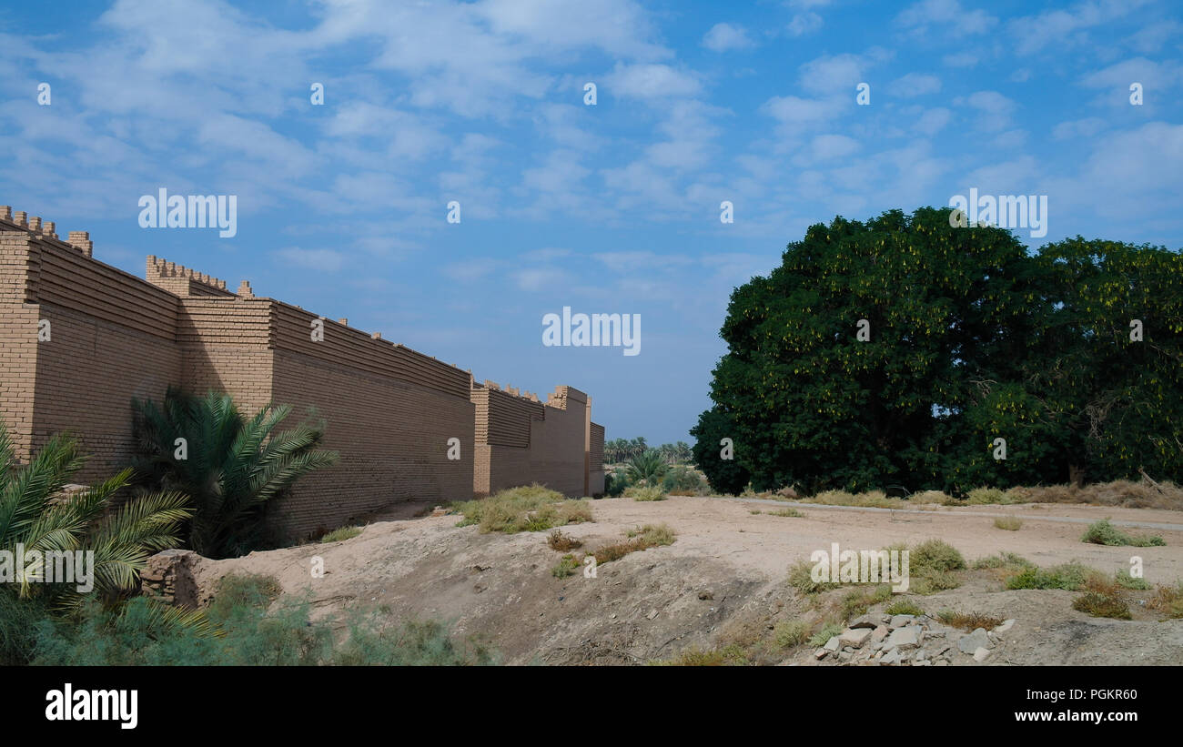 Wall of partially restored Babylon ruins at Hillah, Iraq Stock Photo ...