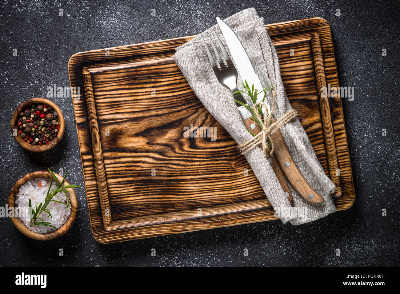 Cutlery on plate wooden background hi-res stock photography and images ...